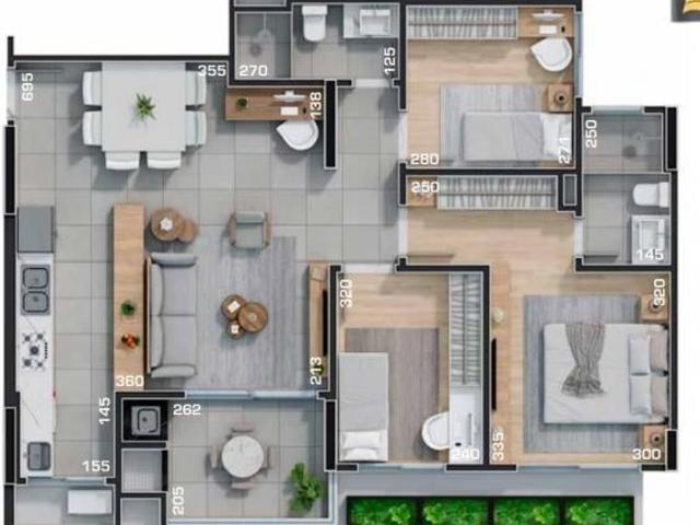 Ecoville Apart. 3 quartos sendo 1 suite 1 vaga 87 m² privativos