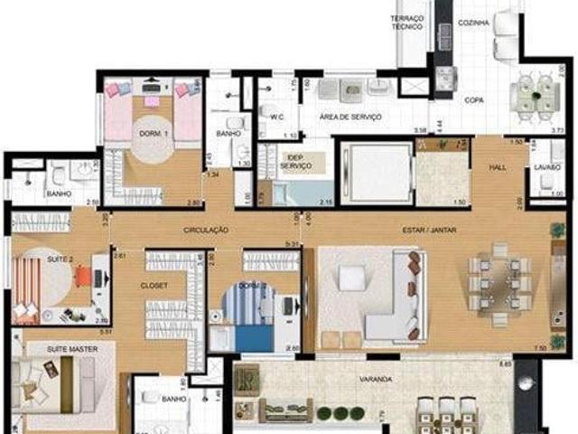 Ecoville Condominio Clube Apart com 4 quartos sendo 3 suites 166m²