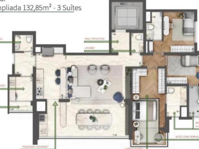 Espetacular apartamento para venda em Butantã com 3 quartos, sendo 3 suítes, 132m²