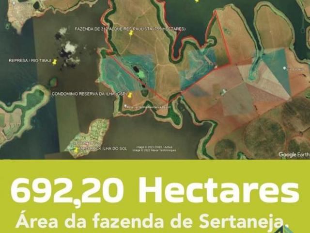 FAZENDA COM 692,20 HECTARES 286 ALQUEIRES, A BEIRA DA REPRESA, NO MUNICÍPIO DE SERTANEJA PERTO DE