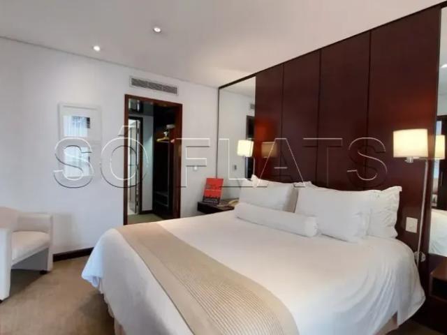 Flat mobiliado 60m² no Itaim Bibi George V, 1 suíte com hidro, varanda e 1 vaga
