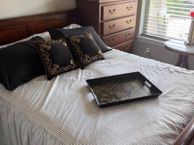 Fully furnished bedroom with TV