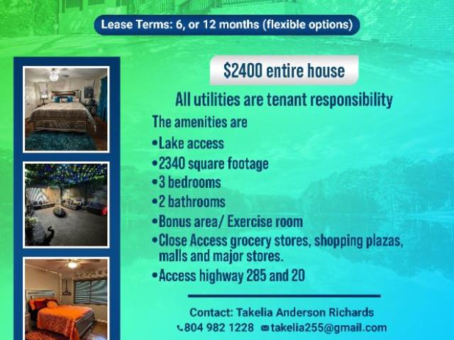 Fully Furnished Home for rent entire house or ful