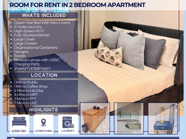 Furnished ROOM FOR RENT in Downtown 2 Bed Apt. Fo