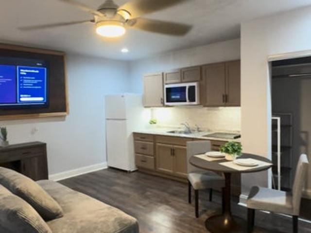 Garage converted apartment with small fenced in y