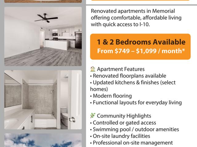 Gia at Memorial 2 Bedroom Apartment for Rent at 7429 Long Point Rd, Houston, TX 77055 Spring Branch East