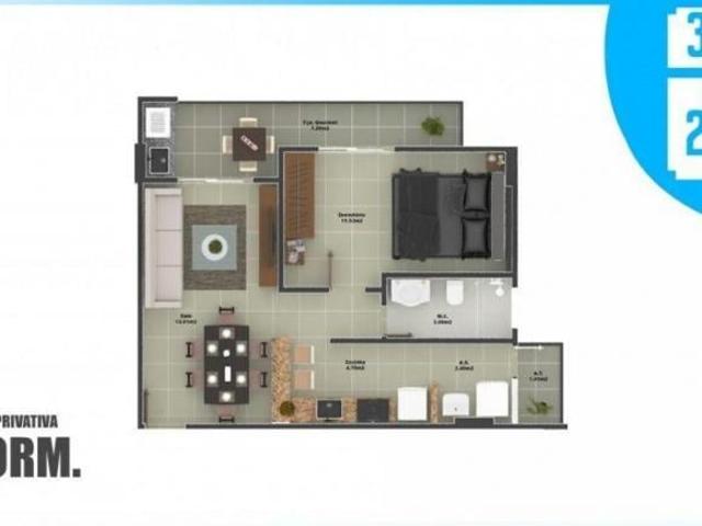 Apartamento em Boqueirão, Praia Grande/SP de 51m² 1 quartos à venda por R$ 478.000,00