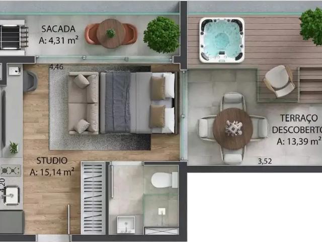 Kitnet / Stúdio para Venda em Curitiba/PR Bigorrilho 1 Quartos