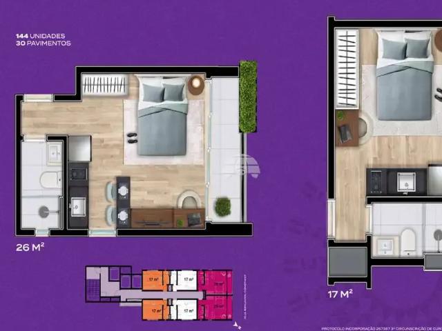 Kitnet / Stúdio para Venda em Curitiba/PR Centro 1 Quartos