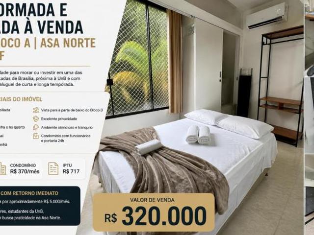Kitnet Reformada Mobiliada 23m² CLN 208 Asa Norte UnB Airbnb Investimento Rentabilidade Alta
