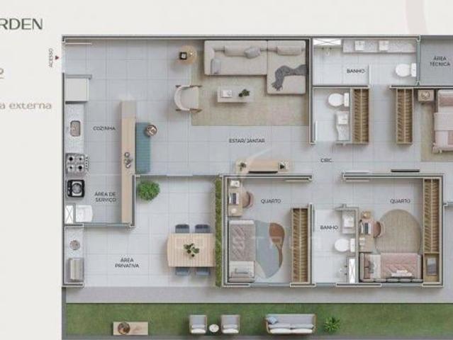 LANÇAMENTO CASA PRADO RESIDENCE RIVA: APARTAMENTO GARDEN DE 123 m², 3 QUARTOS, 1 SUÍTE E VARANDA G