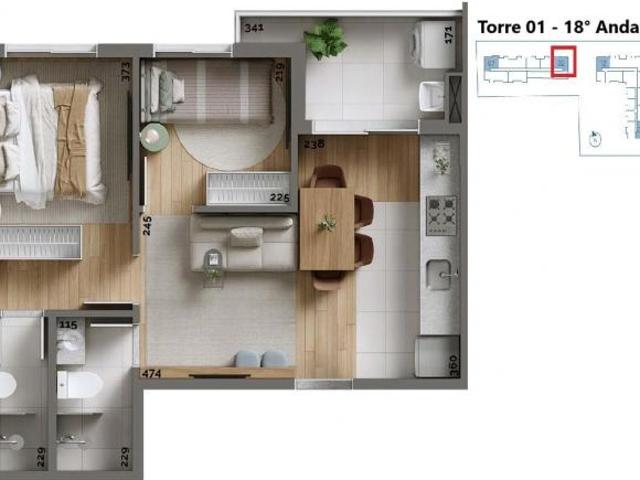 Lancamento 2 quartos sendo 1 suite 1 vaga 18° Andar