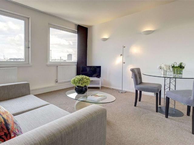 Large, bright bedroom/ reception area with amazing views across London, great storage space, a separate fully fitted kitchen and a modern bathroom