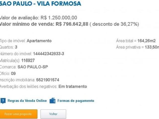 Leilão, Oportunidade Única Vila Formosa SP | Tipo: Apartamento | Negociação: Financia