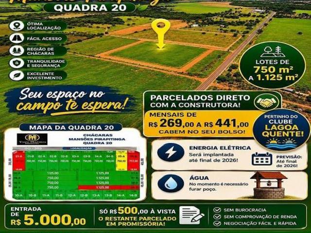 Lotes para Chácaras Parceladas direto com a Construtora