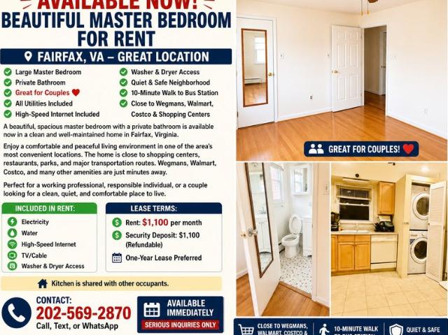 Master Bedroom for Rent_GREAT LOCATION Fairfax