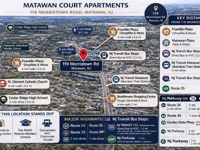 Matawan Court Apartments 1 Bedroom Apartment for Rent at 119 Morristown Rd, Matawan, NJ 07747