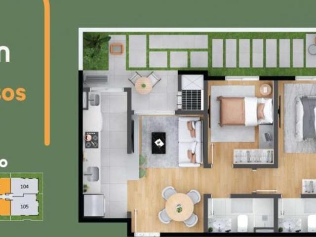 Neoville Oportunidade Garden com 2 quartos sendo 1 suite 66,80m²