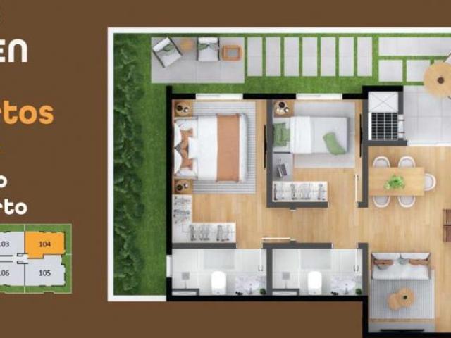 Neoville Oportunidade Garden com 2 quartos sendo 1 suite 78,60m²