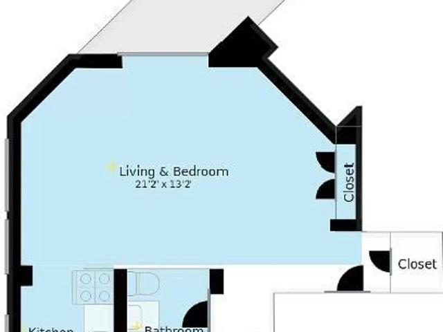 No Fee! Spacious Studio with Private Balcony