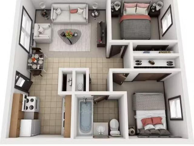 Oak 2 bedroom lower floor Quincy Court Apartments