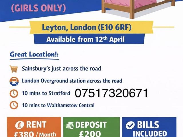 One bed space available for girl