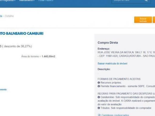 Oportunidade: LEILÃO CAIXA de Terreno em Caraguatatuba SP, Loteamento Balneário Camburi, 1.440,00 m²