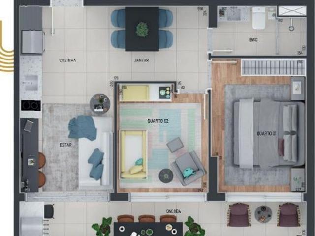 Portão Novo 2 Quartos Varanda 1 vaga 52,62m² privativos