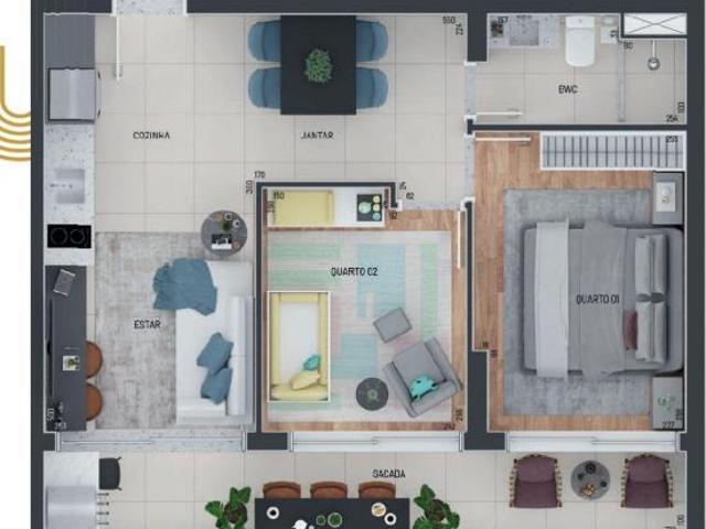 Portão Novo 2 Quartos Varanda 1 vaga 52,62m² privativos