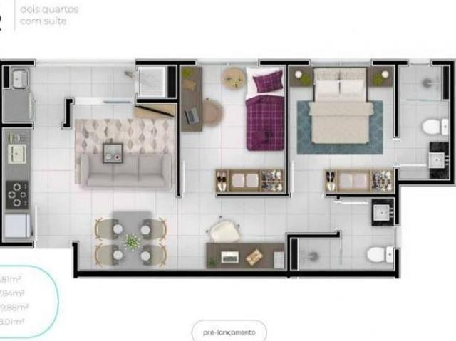 Próximo Universidade Positivo!48m²·2 Quartos 1Suíte ·Terraço Churrasqueira ·1Vaga