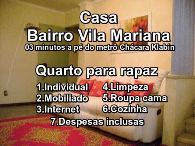 Quarto individual Metrô Chácara Klabin