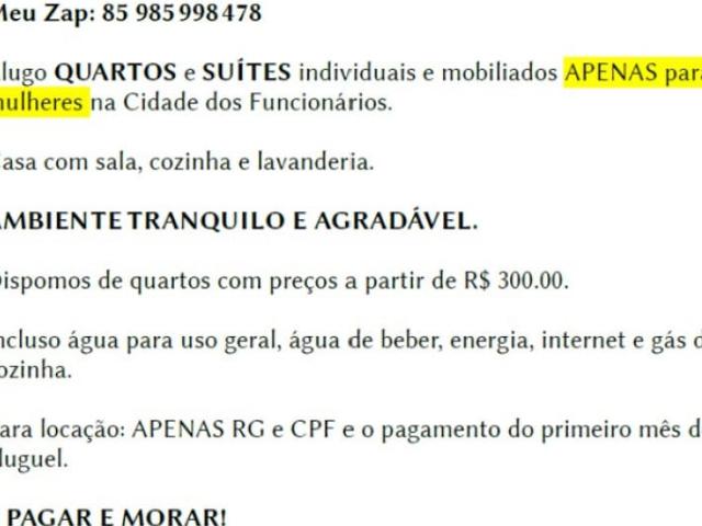 QUARTOS PARA MULHERES