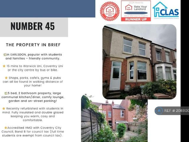 Queensland Avenue, Coventry, CV5 5 bed terraced house to rent £2,400 pcm £554 pw