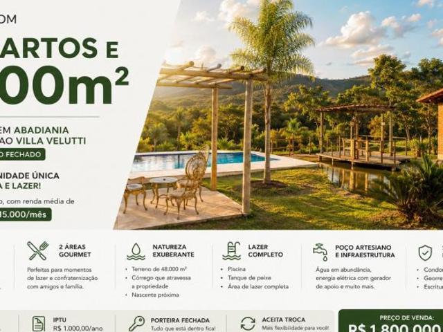 Rancho à Venda em Brasília Próximo ao Villa Velutti | 48.000m² | Piscina | Airbnb | Córrego