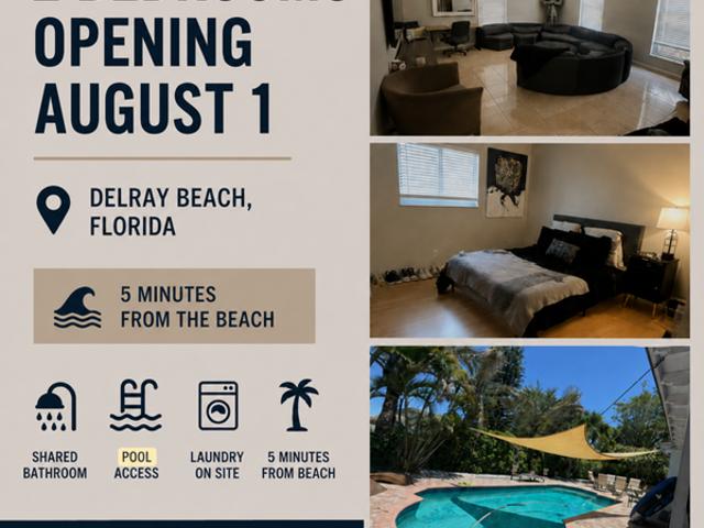 ROOMS FOR RENT — DELRAY BEACH, FL  SEPTEMBER 1ST MOVE IN | 5 MINUTES FROM THE BEACH
