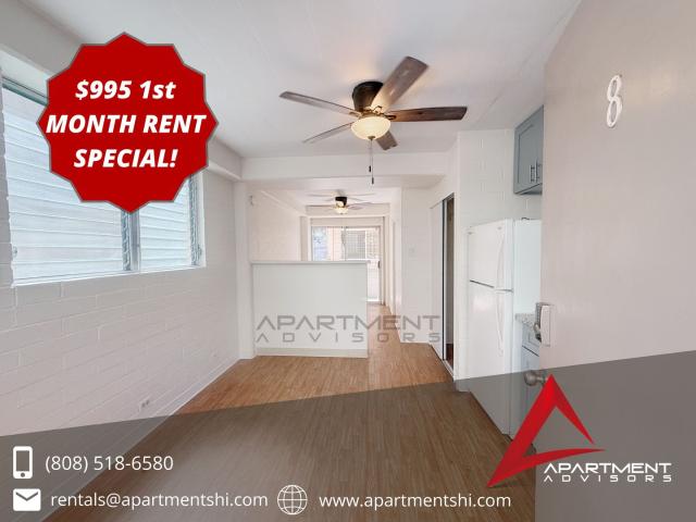SEE FULL AD FOR DETAILS* $995 1ST MONTH RENT SPECIAL | BEAUTIFUL & CHARMING! CONVENIENT LOCATION! | REQUEST TO VIEW THIS STUDIO/1BA RENTAL! | WAIKIKI