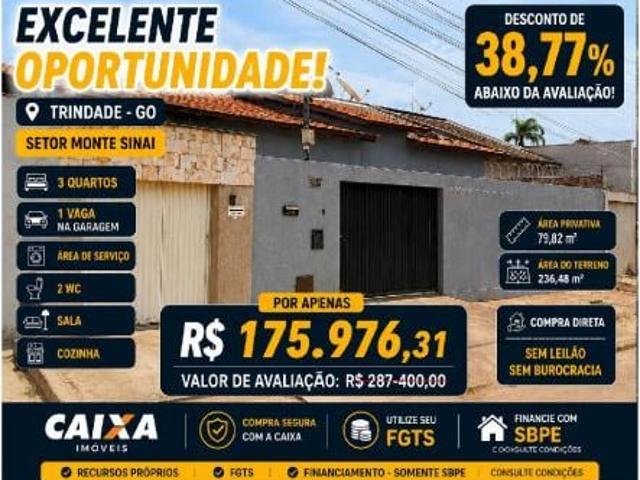 Setor Monte Sinai, Trindade GO, ENTRADA aproximadamente 15 Mil reais