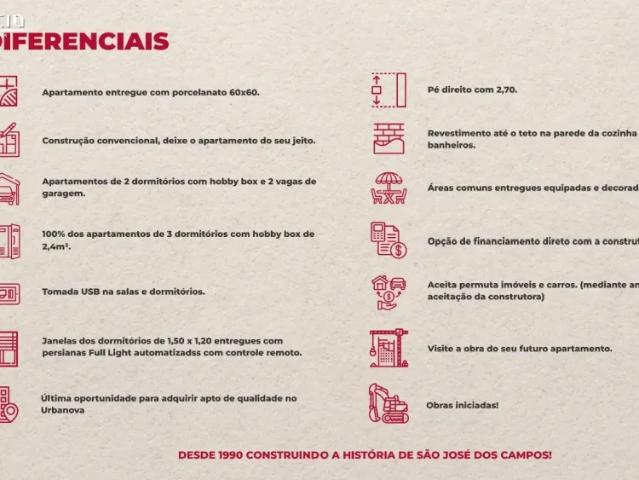 Seu 2 Dorms com Suíte no Urbanova Edif. AMARILIS Apartamento à venda SJC 65,87 m² 1 VAGA Lança