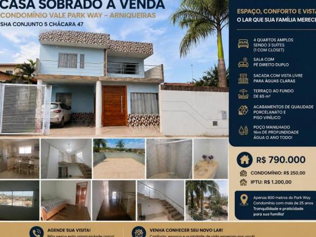Sobrado 4 Quartos à Venda Arniqueiras | 3 Suítes, 282m², Terraço e Vista Livre