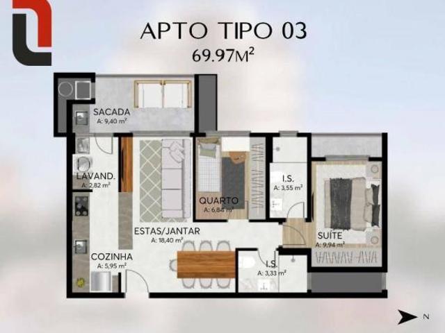 Solare Di Vicenza Apto 69m² 2 quartos, sacada gourmet e 1 vaga no Bacacheri