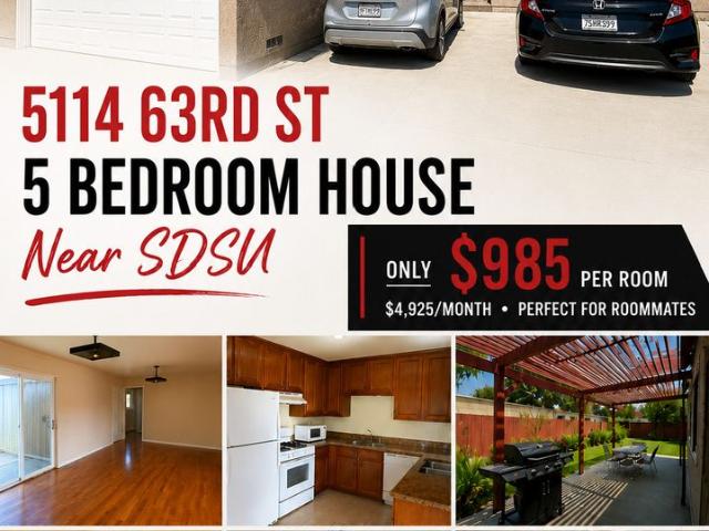 Spacious 5BR Home Just Steps from SDSU – Available August 2026