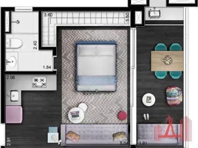 Studio com 1 Quarto para alugar, 45m² Moema
