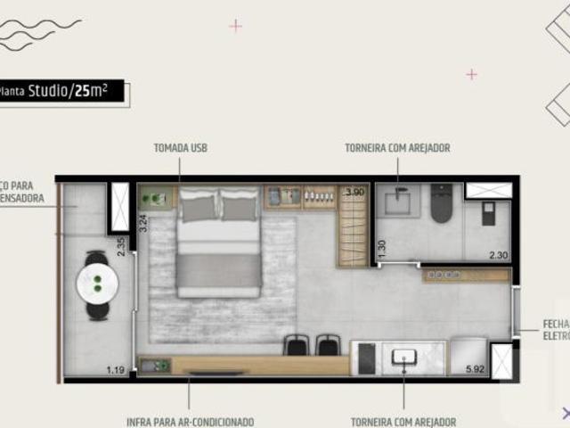 Studio com 25 m², 1 quarto sendo 1 suíte à venda no bairro Pinheiros, próximo a Faria Lima, andar al