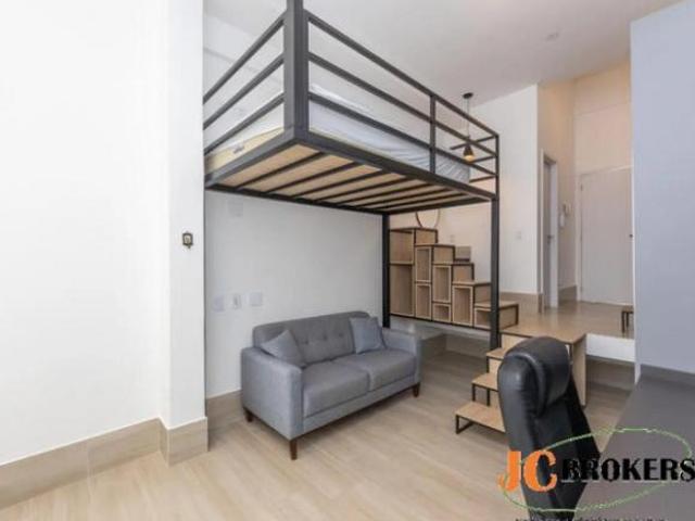 Studio com 25 m², Mobiliado, 1 Dormitório com ar condicionado, Sala com cozinha integrada