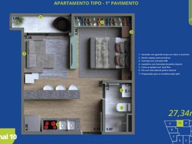 Studio à venda, 1 quarto no bairro Encruzilhada em Santos