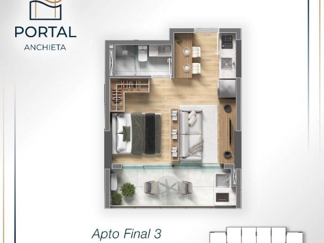 Studio em Centro, São Vicente/SP de 37m² 1 quartos à venda por R$ 354.008,00