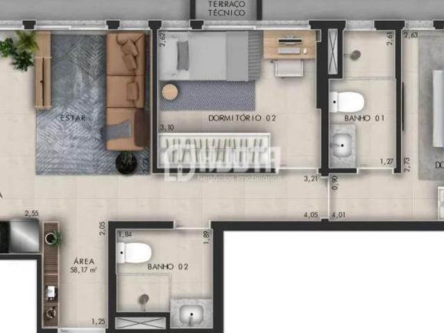 Studio no Platz by Tarraf com 59 m² e vista shopping