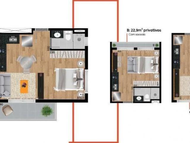 Studio Sala/Cozinha 01 DORM Centro 30,07 m²