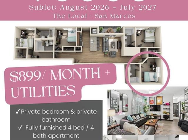 Sublet for Female Steps to Campus at The Local Apt