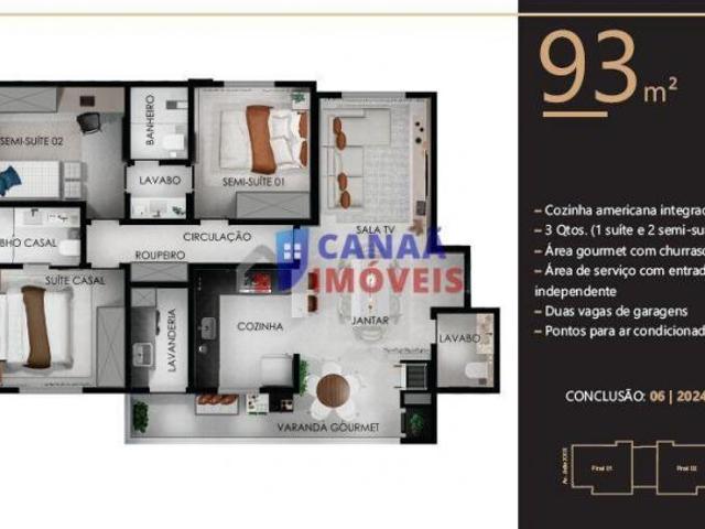 Super apartamento 3 quartos com suíte, 93m² e duas vagas de garagem Bairro Santa Maria